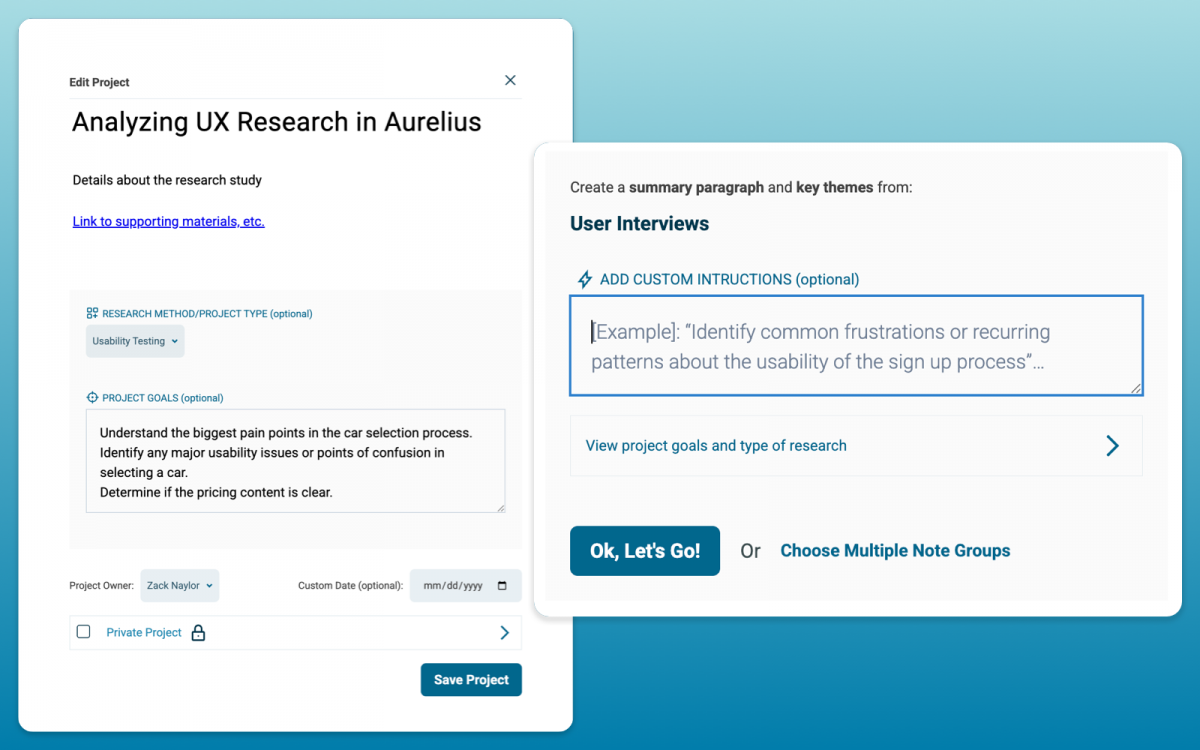 AI Assist - Custom Instructions + Research Goals & Method - Aurelius